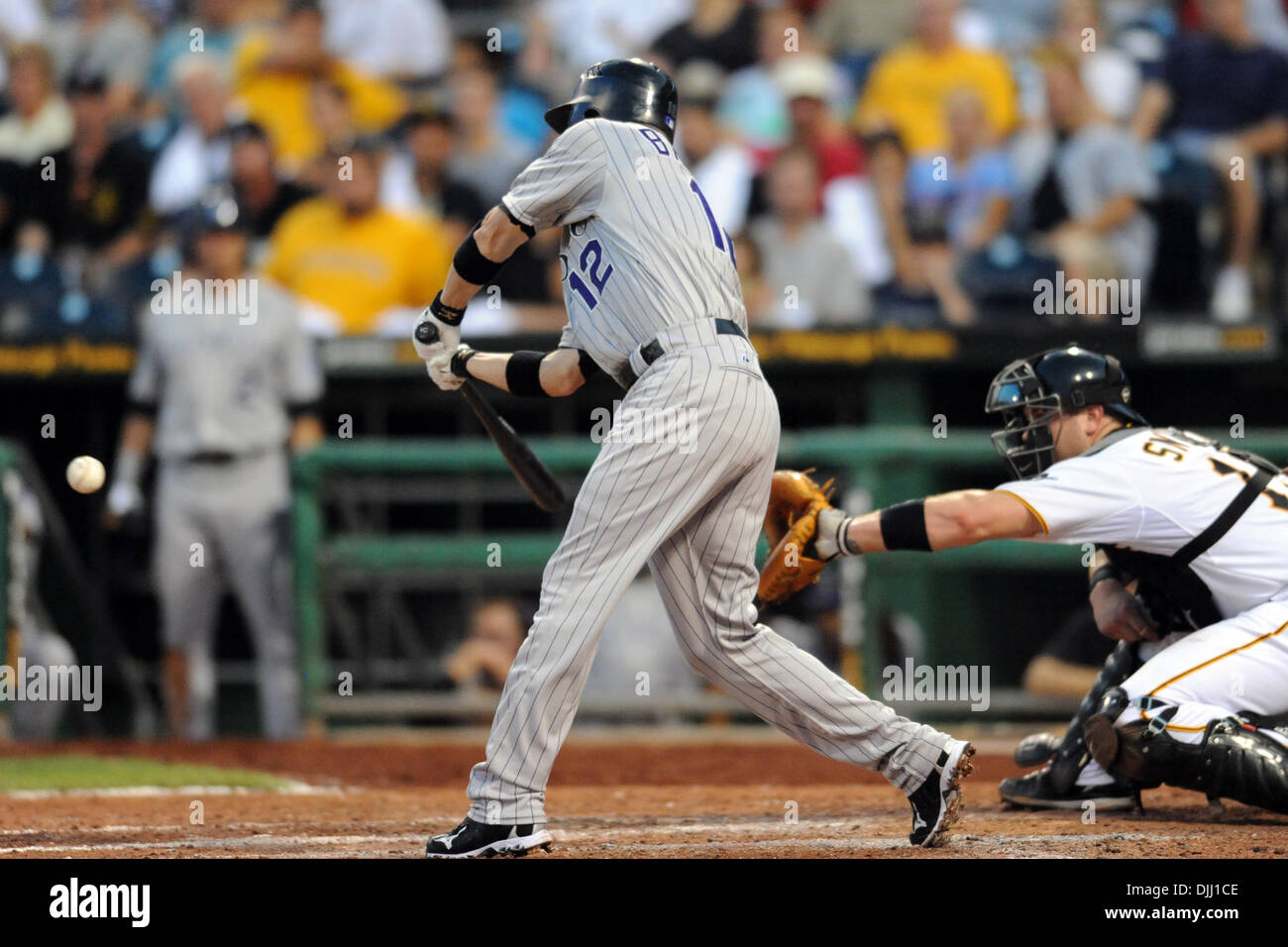 05 August, 2010:Colorado Rockies 2B CLINT BARNES (#12) singles late in ...