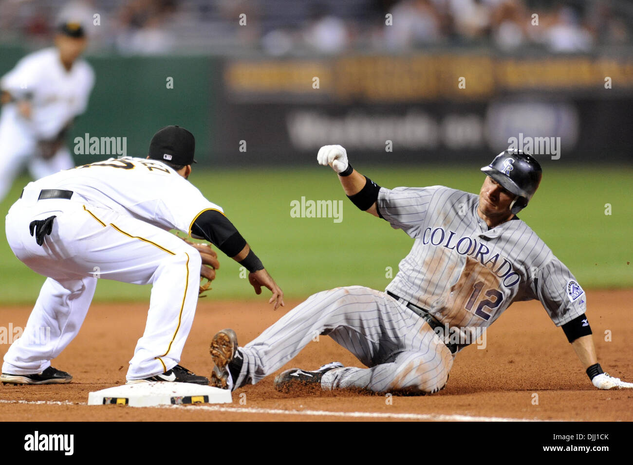 05 August, 2010: Colorado Rockies 2B CLINT BARNES (#12) slides safely ...