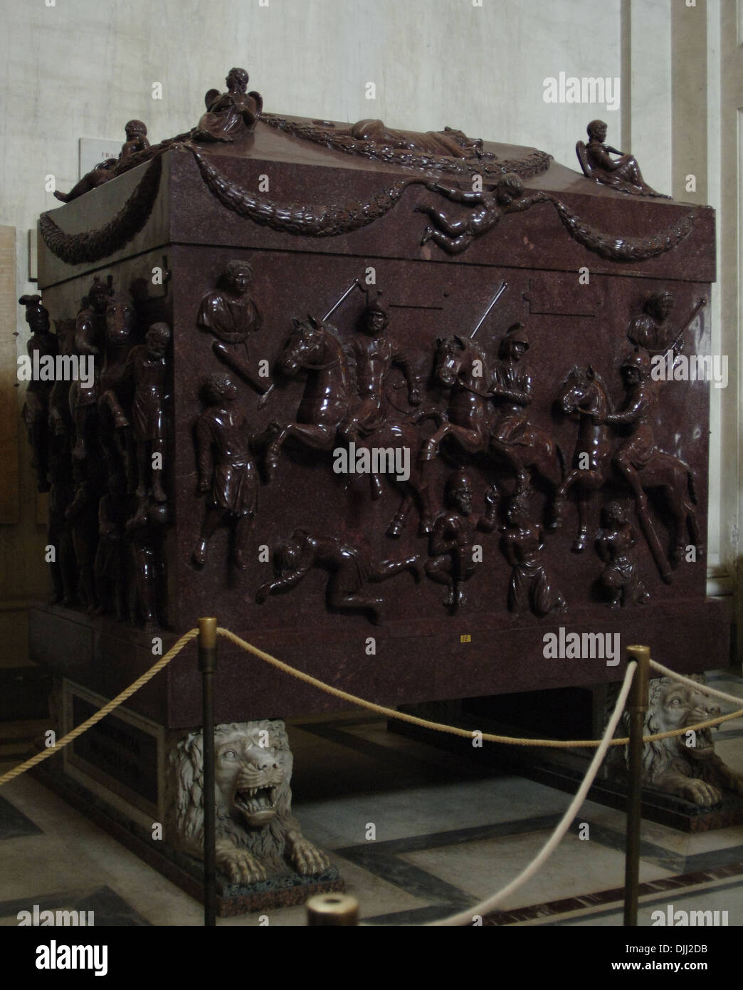 The sarcophagus of Helena. Red porphyry. Carved with military scenes ...