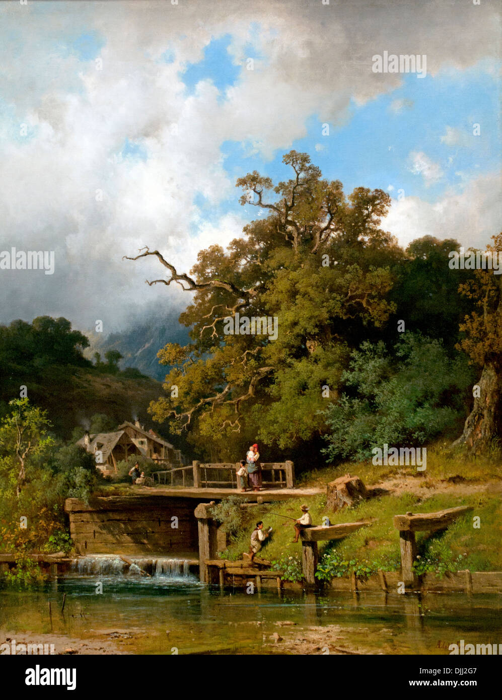 River Country with Mill and Dam 1864 Adolf Heinrich Lier 1845-1919 ...
