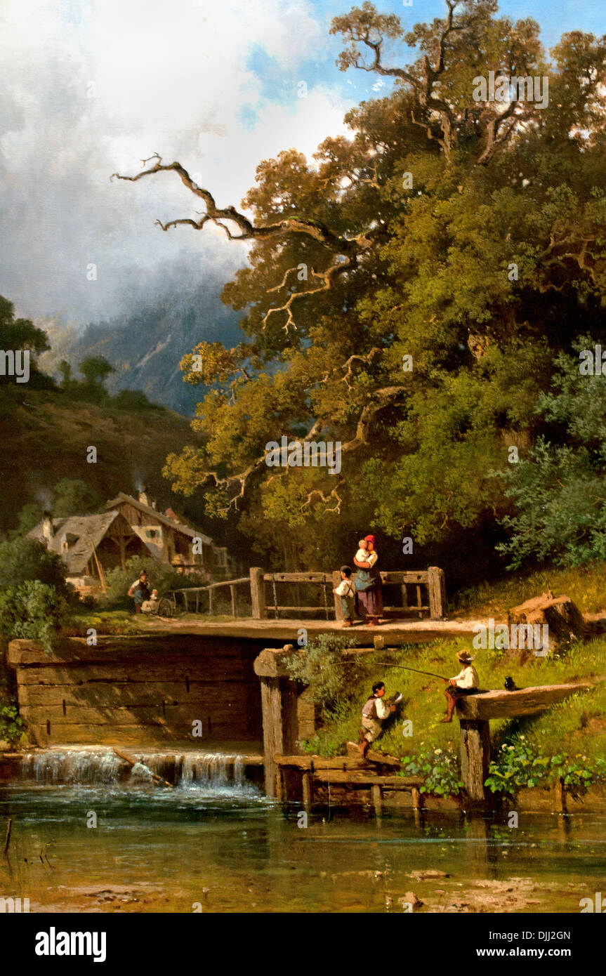 River Country with Mill and Dam 1864 Adolf Heinrich Lier 1845-1919 ...