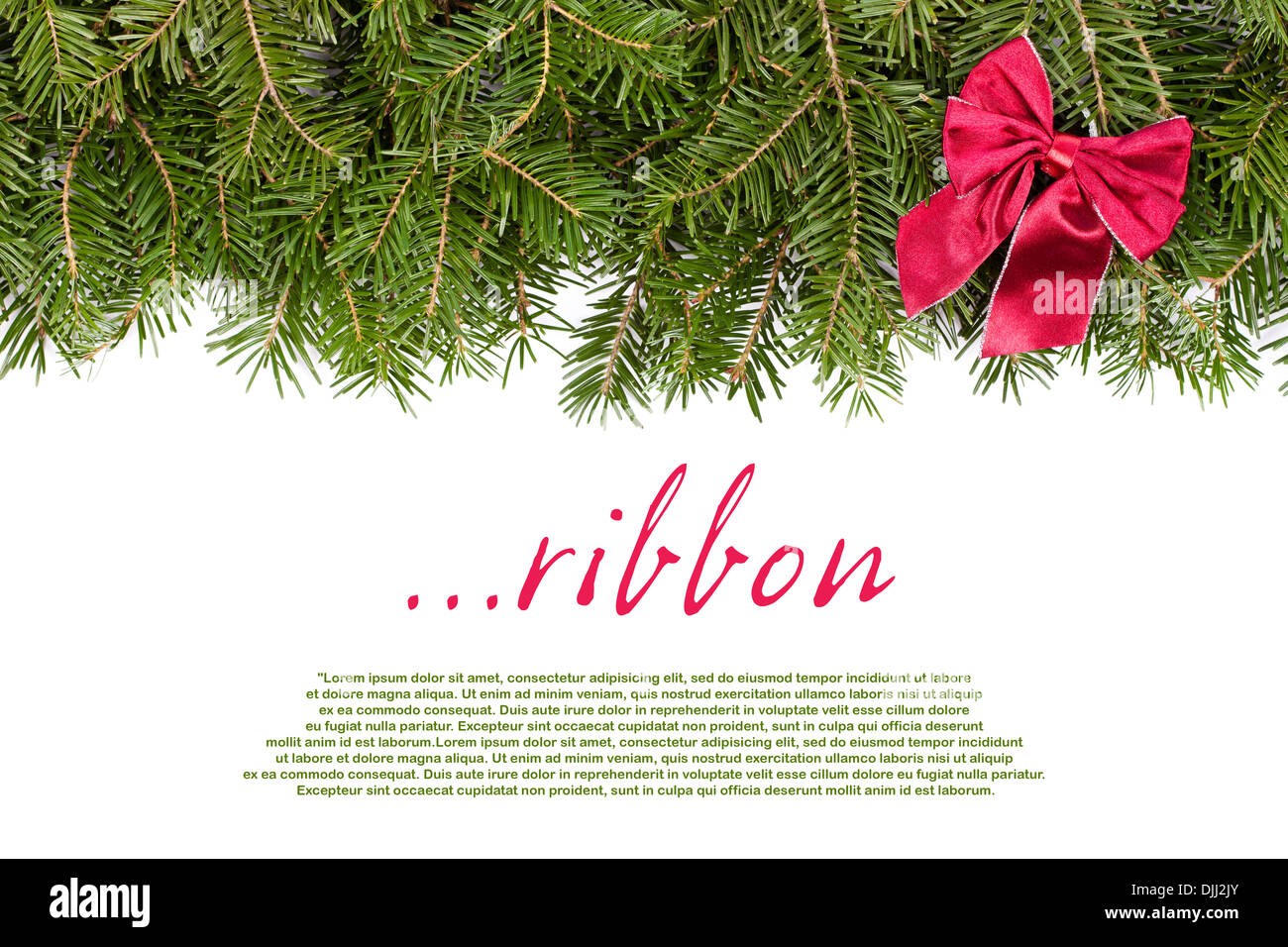 Frame Christmas twig with a red bow isolated on white background with ...