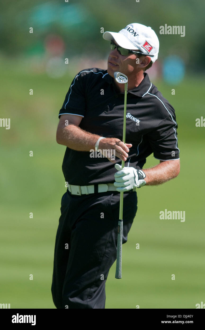 August 7, 2010: Professional golfer BRIAN DAVIS reacts to a fairway ...