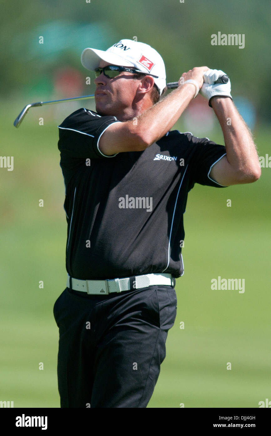 August 7, 2010: Professional golfer BRIAN DAVIS hits an iron during the ...