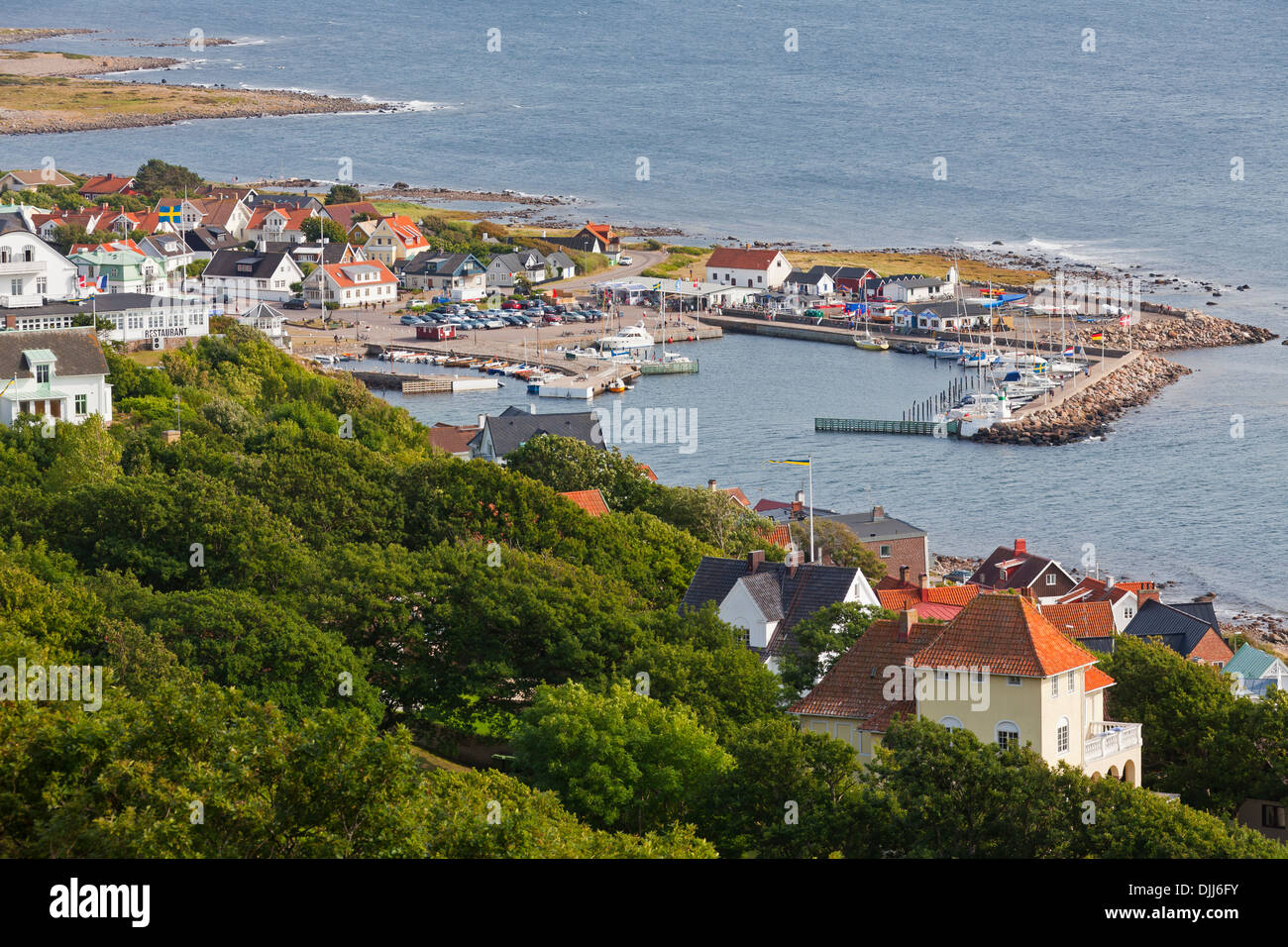 View over the harbour at Mölle in the Kattegat Strait, Skåne / Scania ...