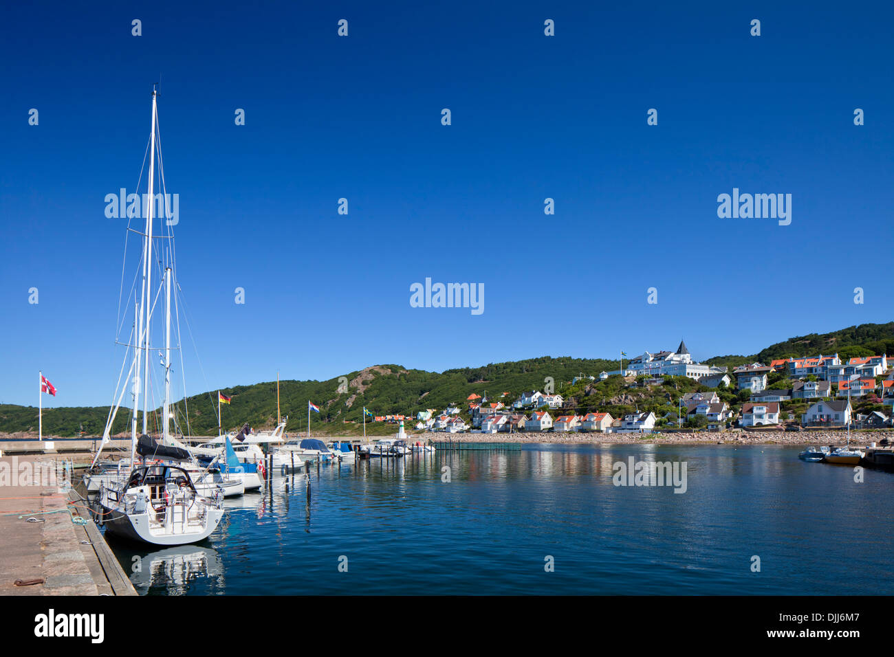Sailing boats in the harbour at Mölle in the Kattegat Strait, Skåne ...