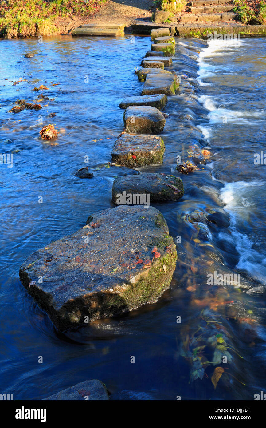 Stepping stones across the River Tame, Uppermill, Saddleworth, Oldham ...