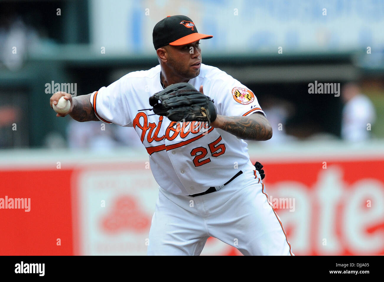August 08, 2010: Baltimore Orioles third baseman Josh Bell (25) makes a ...