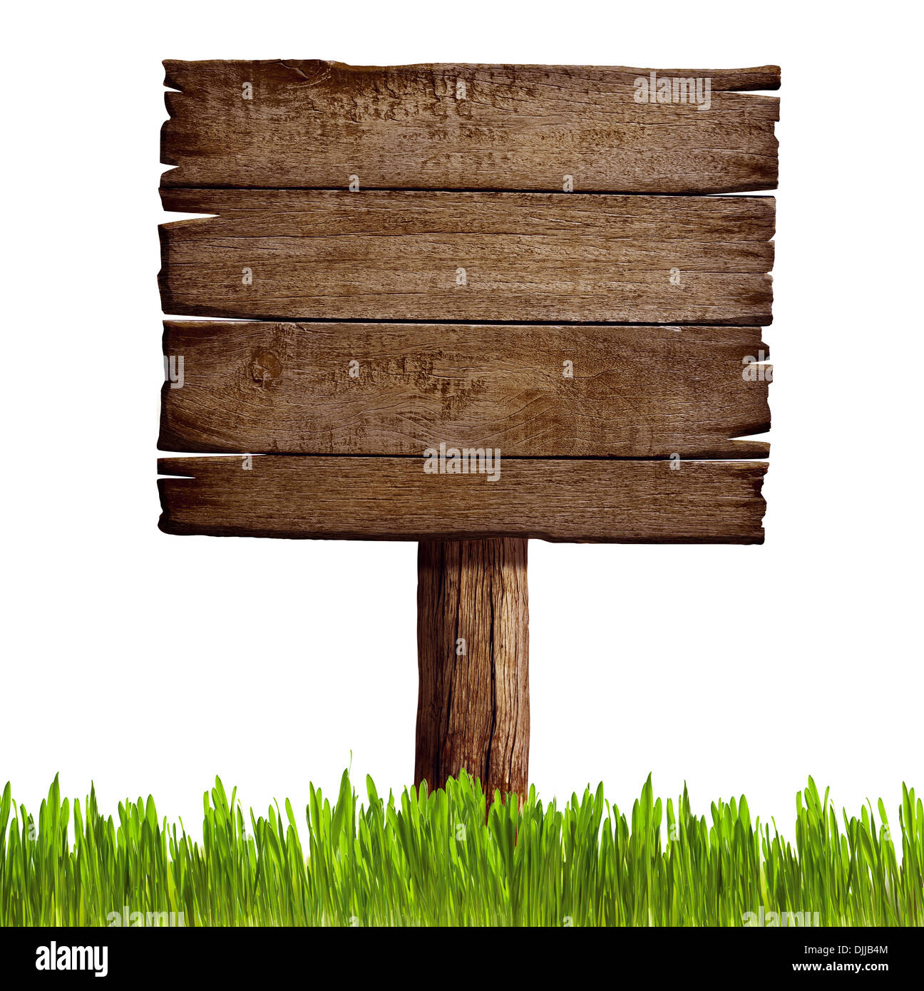 old wood sign board with grass isolated Stock Photo - Alamy