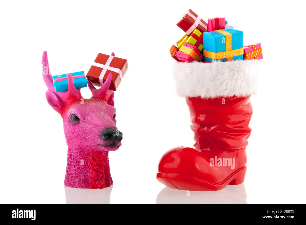 Christmas boot full with presents isolated over white background Stock ...