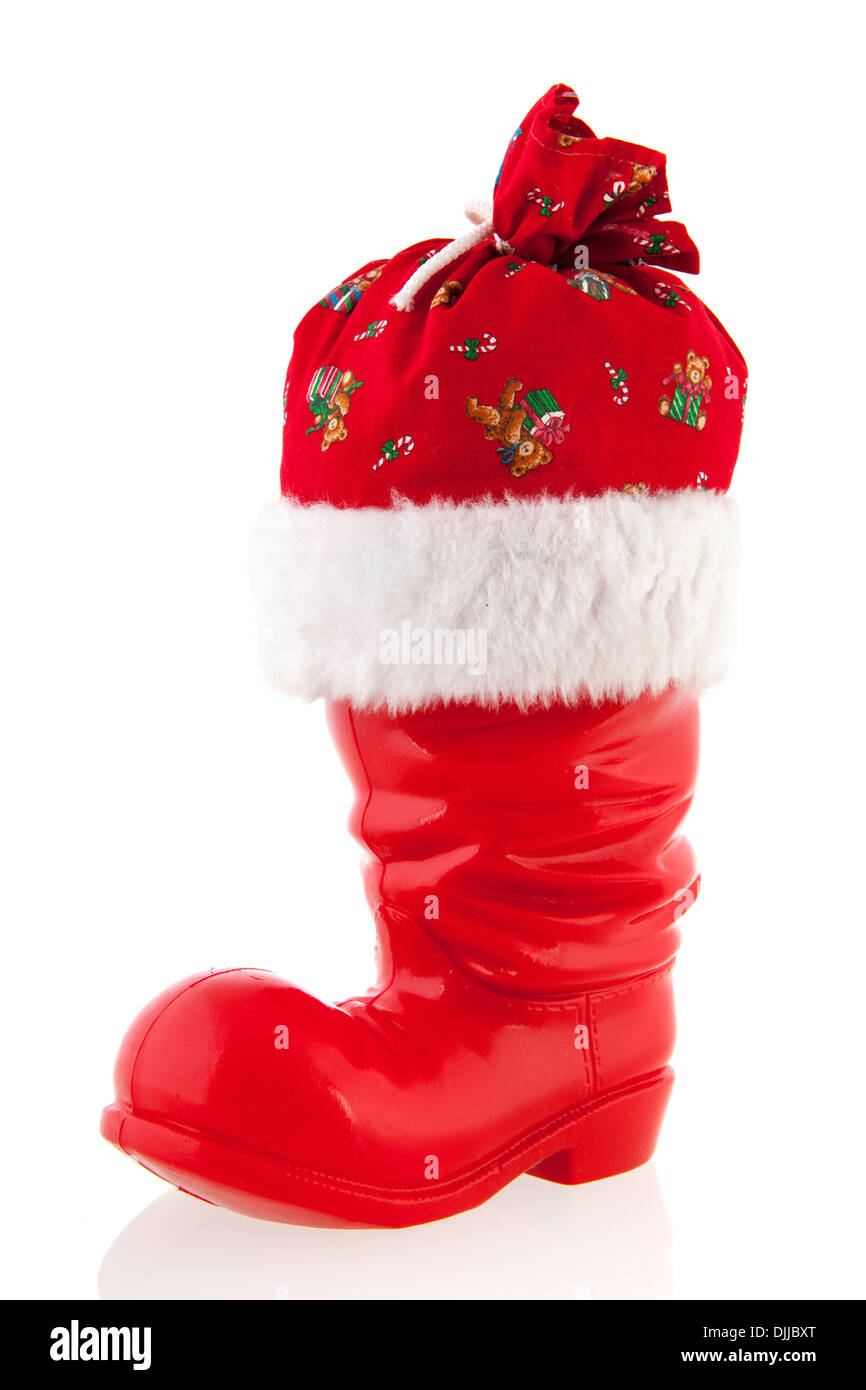 Christmas boot full with presents isolated over white background Stock ...