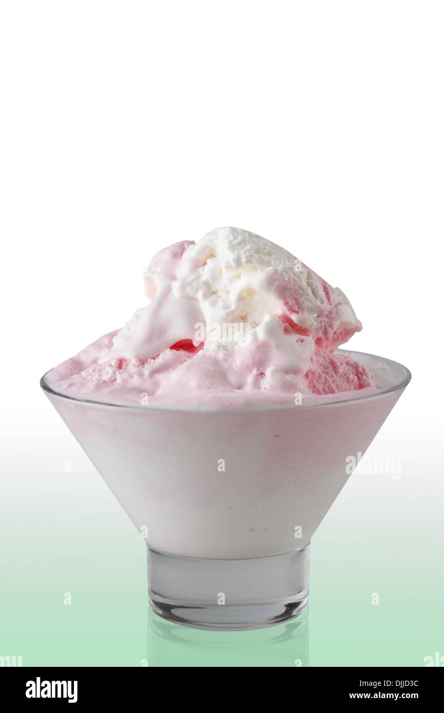 some ice cream in a glass bowl isolated on white, gradient and ...