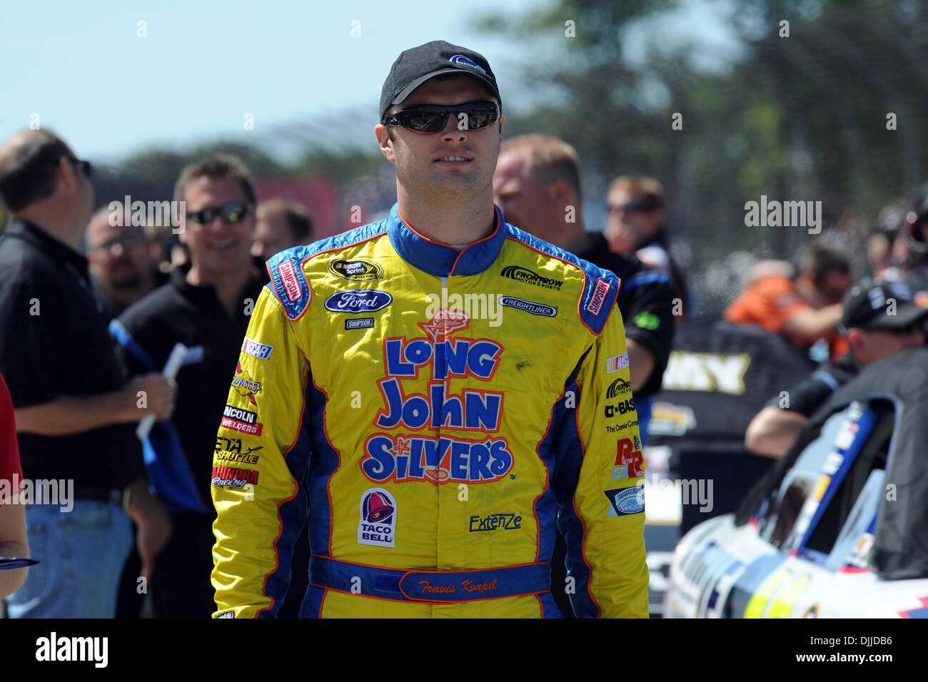 August 7, 2010: Yates Racing driver TRAVIS KVAPIL waits on pit road to ...