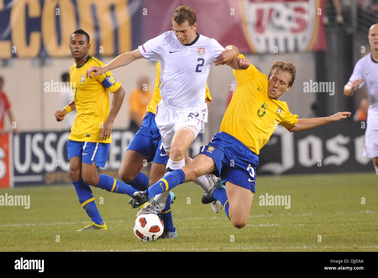 USA Defender JONATHAN SPECTOR (2) and Brazil Midfielder LUCAS (5) in ...