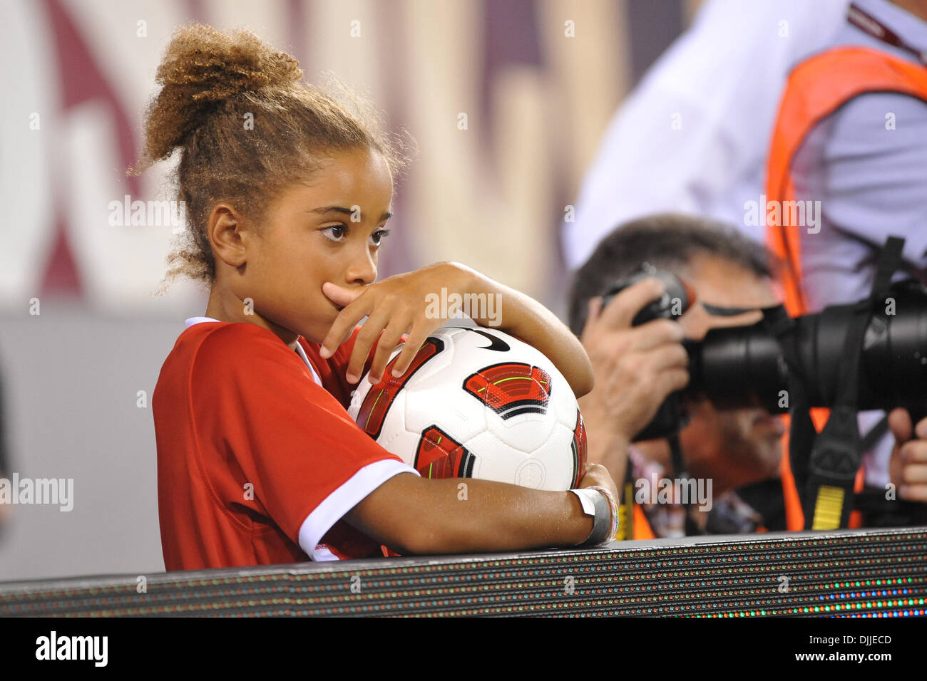 The ball girl observs the action during the first International ...