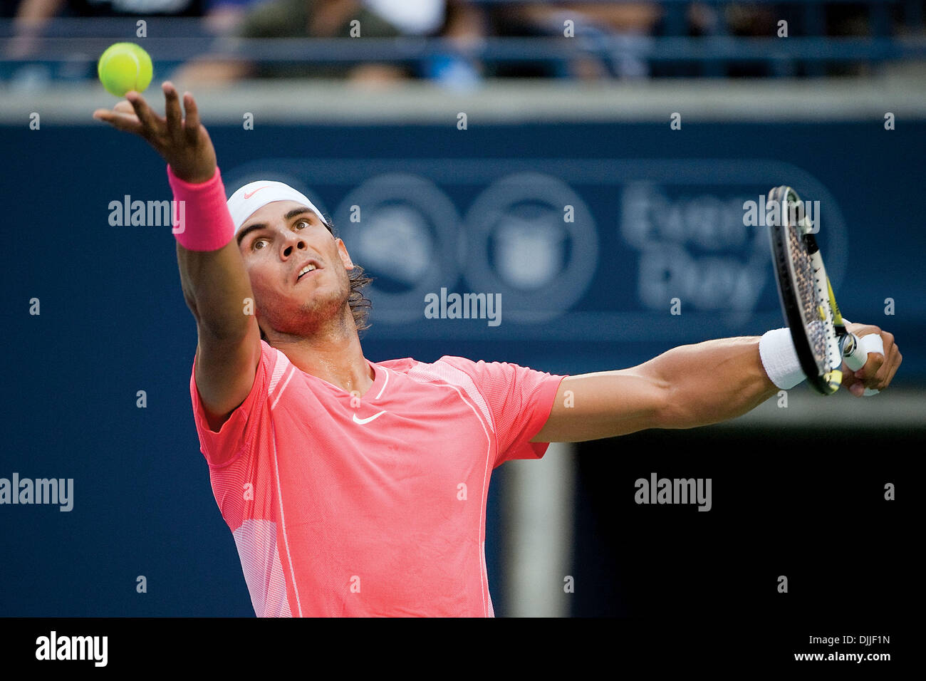 11 August, 2010..RAFAEL NADAL of Spain tosses up a serve to his ...