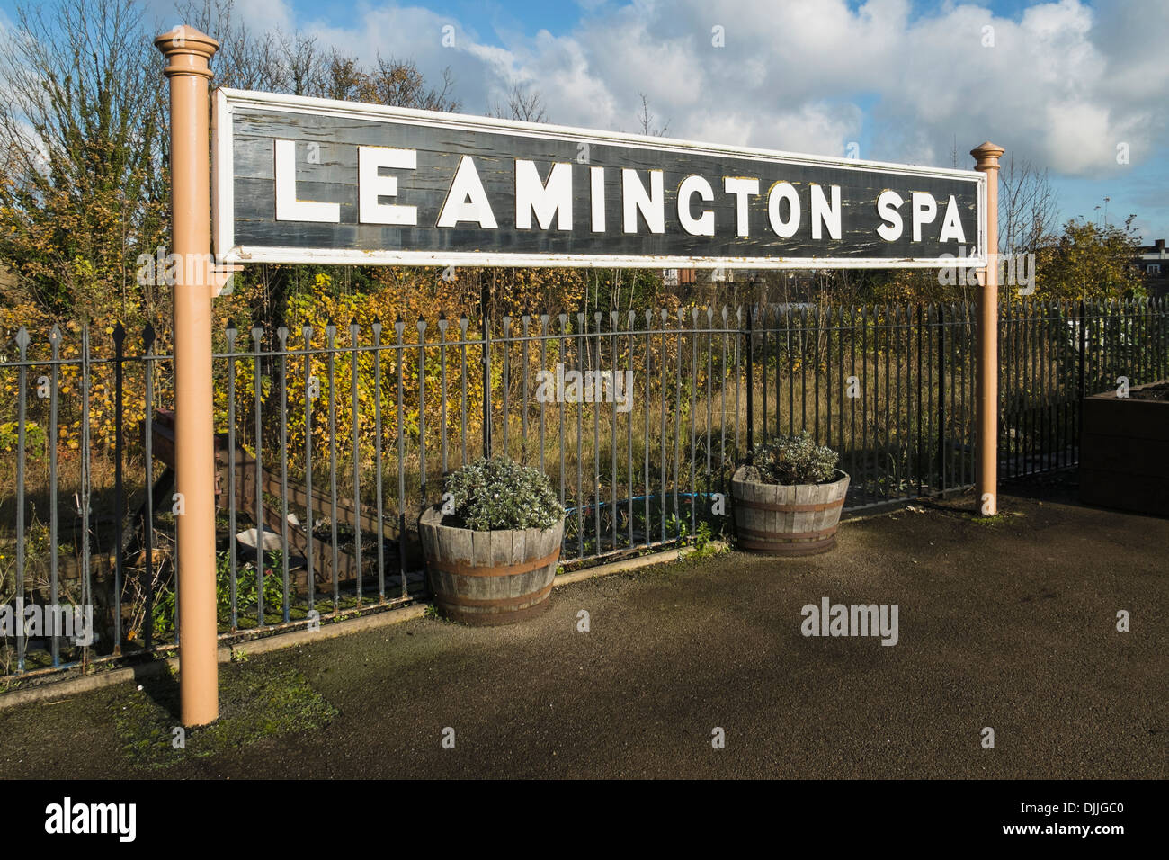 Old Leamington Spa railway station sign Warwickshire England UK Stock ...