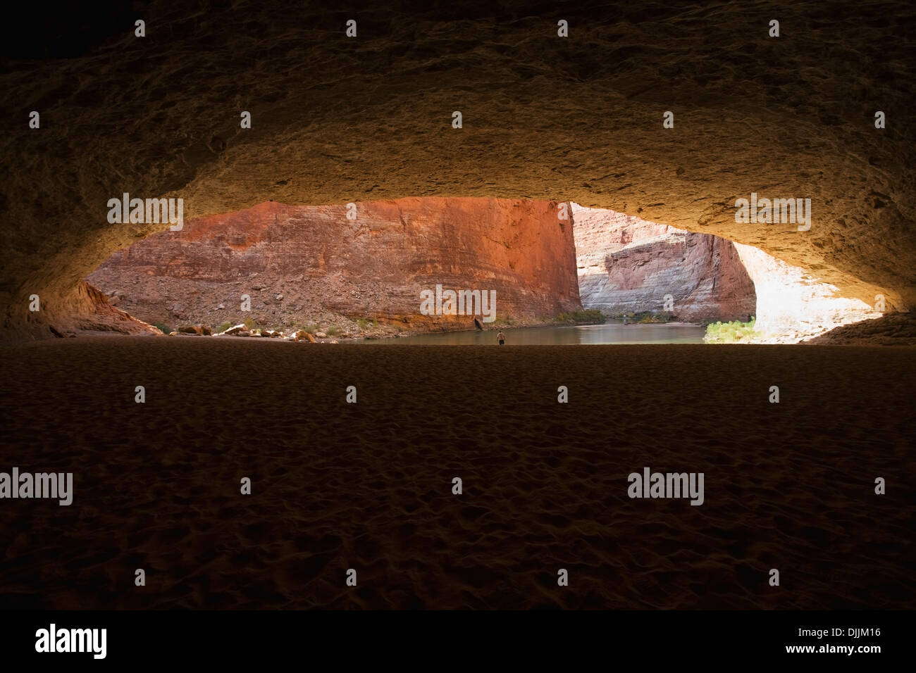 Man Standing In Redwall Cavern Colorado River Grand Canyon National