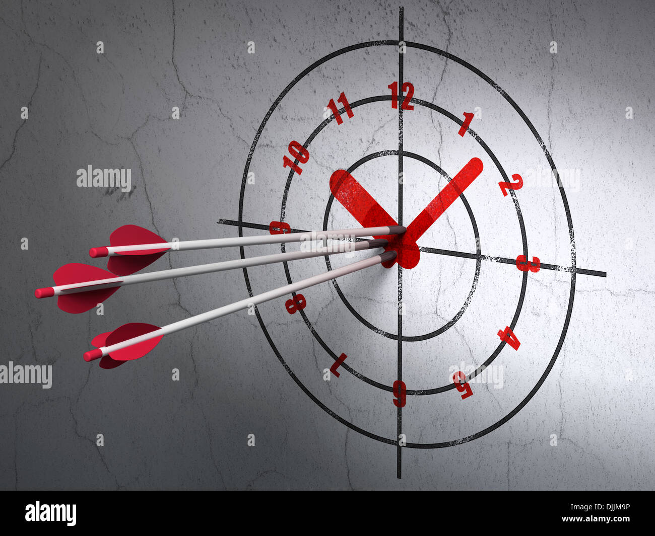 Timeline concept: arrows in Clock target on wall background Stock Photo ...