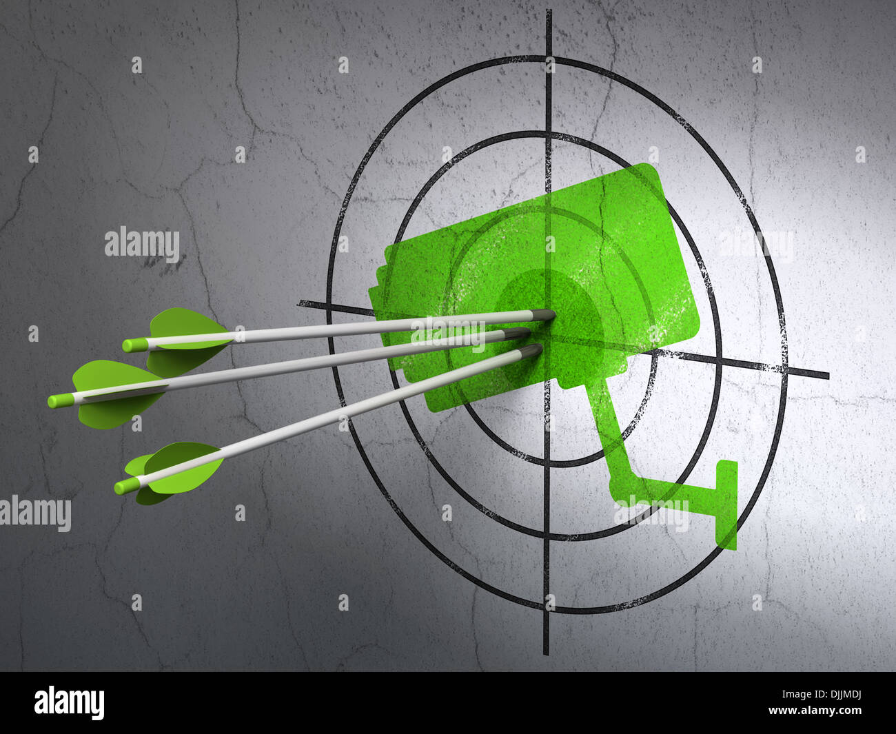 Protection concept: arrows in Cctv Camera target on wall Stock Photo ...