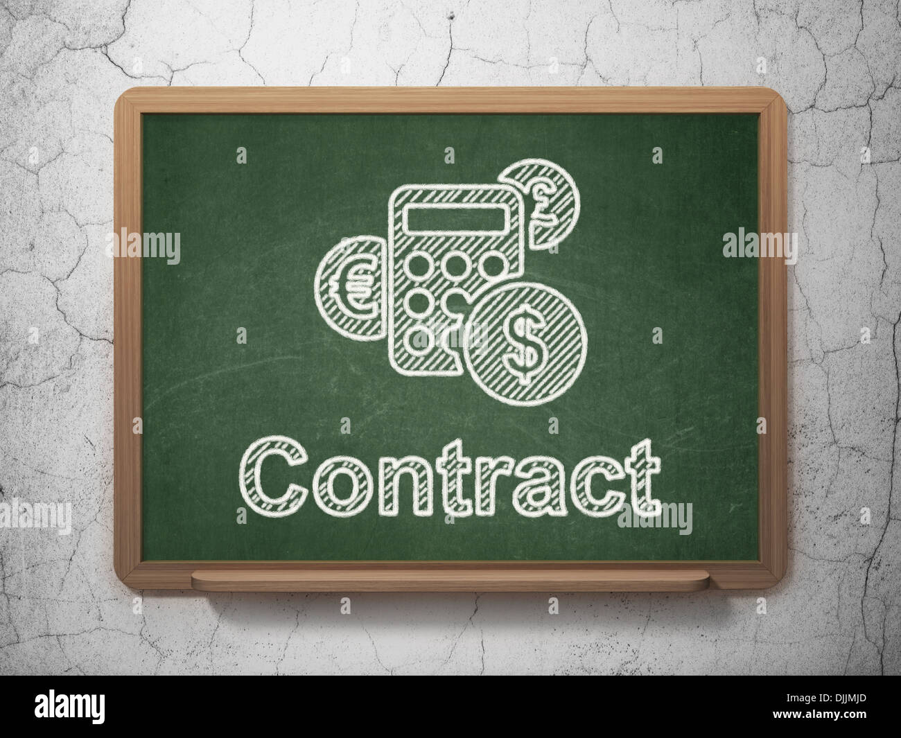 Business concept: Calculator and Contract on chalkboard Stock Photo - Alamy