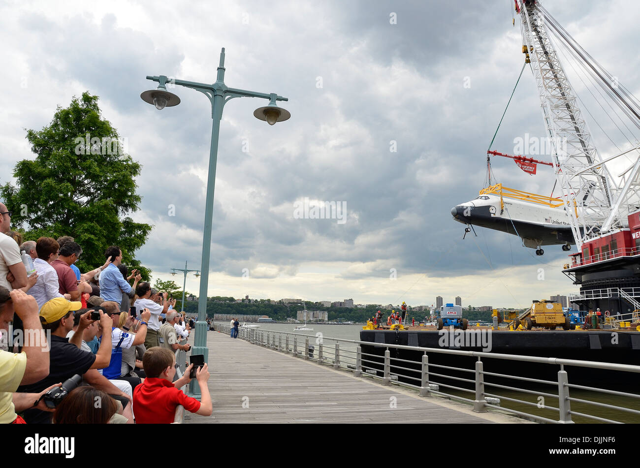 The NASA space shuttle prototype Enterprise waits to be hoisted by ...