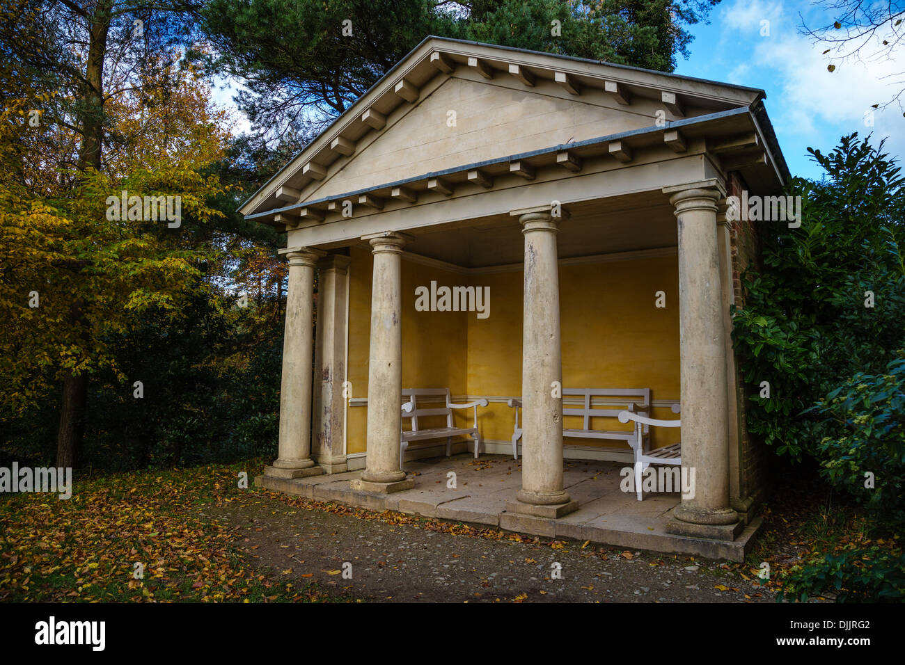 Doric temple in the woodland park above Hestercombe Gardens Stock Photo ...