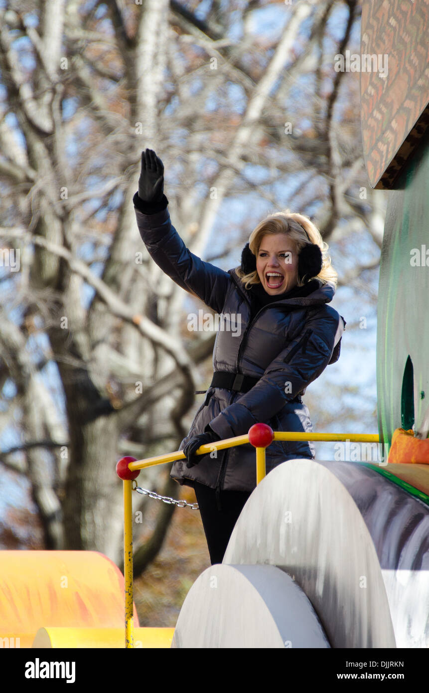 NEW YORK, NY, USA, Nov. 28, 2013. Megan Hilty waves from a float in the ...