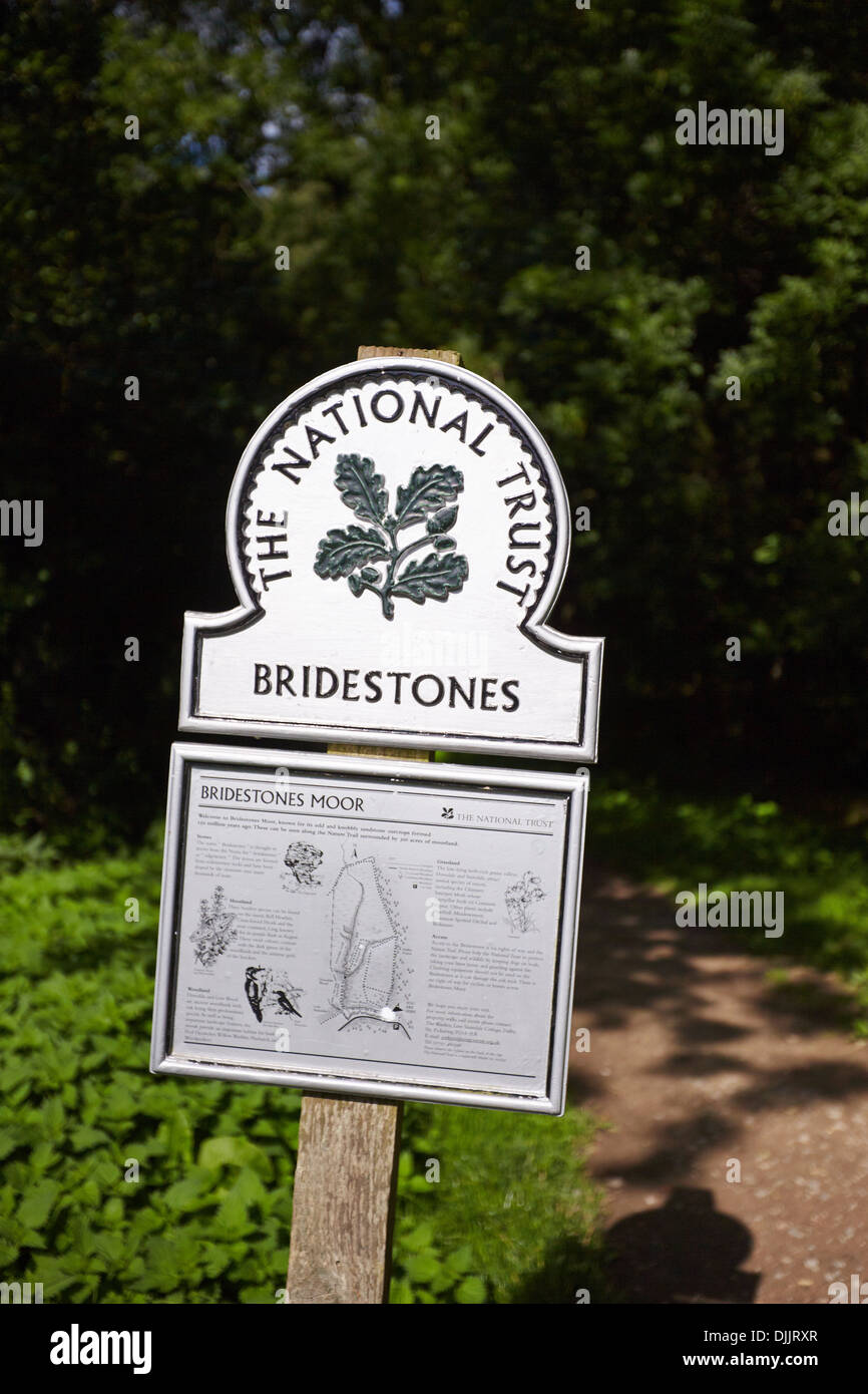 National Trust sign for the Bridestones in the Dalby Forest in the ...
