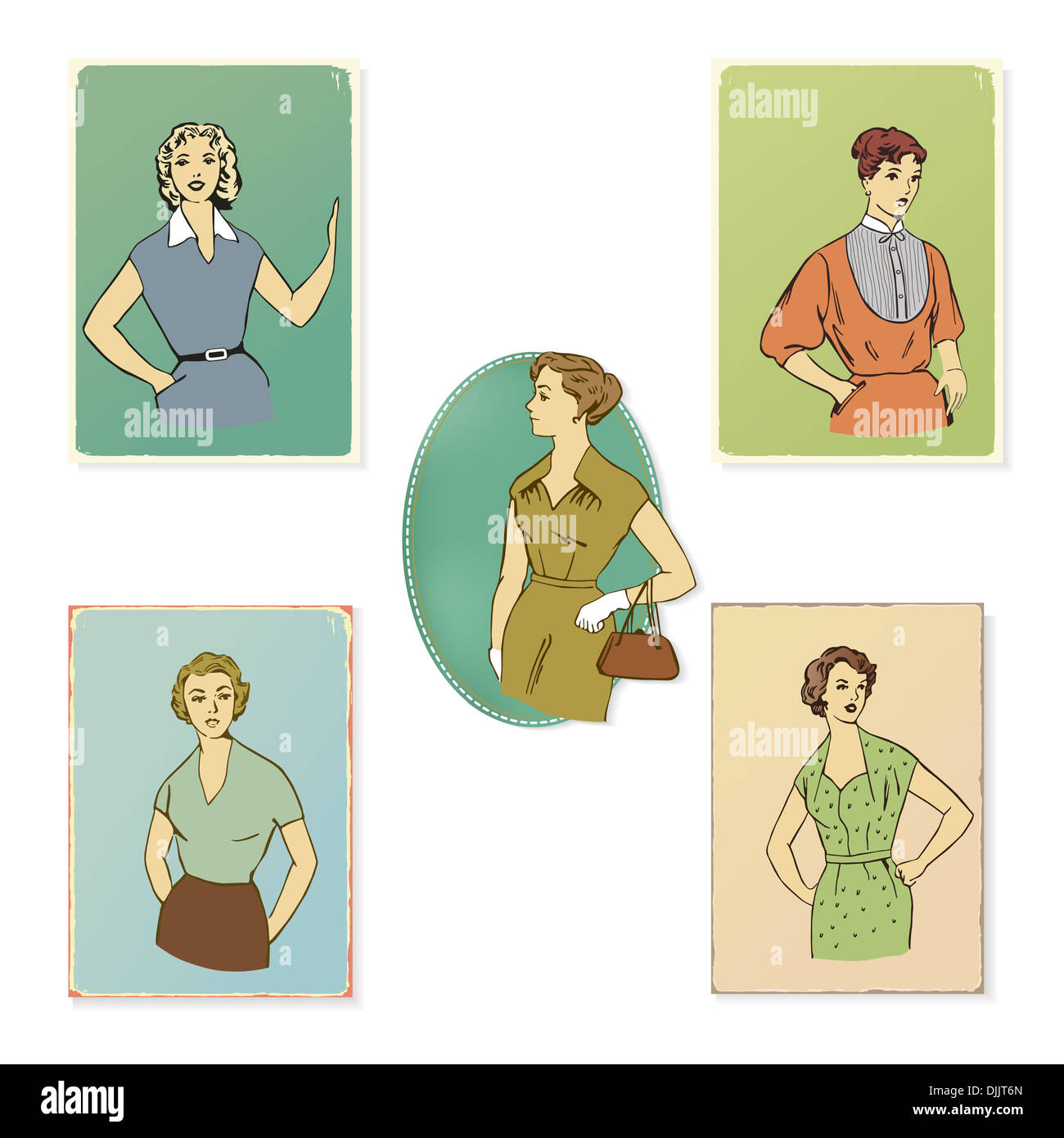 variety of retro fashion illustrations and portraits Stock Photo - Alamy