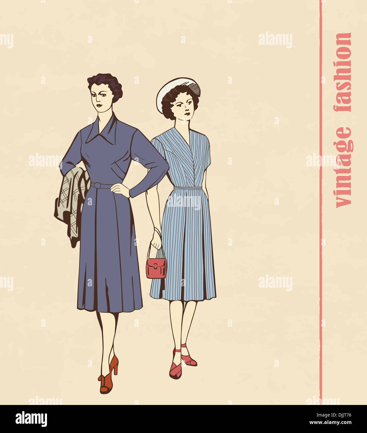 Illustration with girls models of old fashion Stock Photo - Alamy