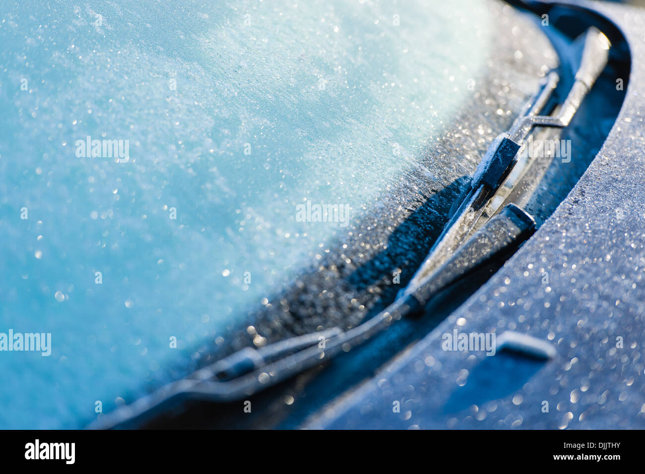 Frozen windshield, cold weather, sunlight on backlight Stock Photo - Alamy