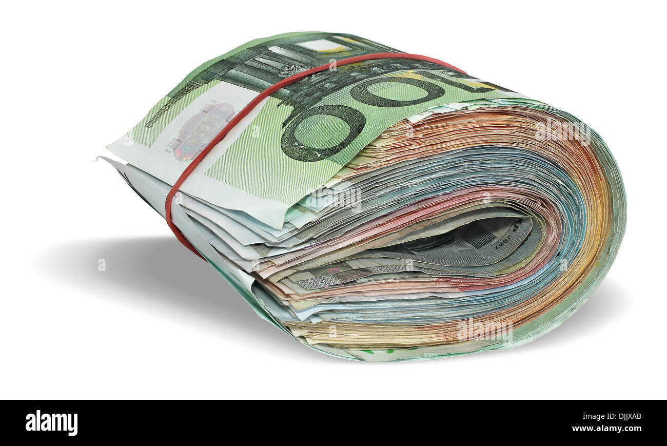 Pile of Euro banknotes isolated on a white background Stock Photo - Alamy