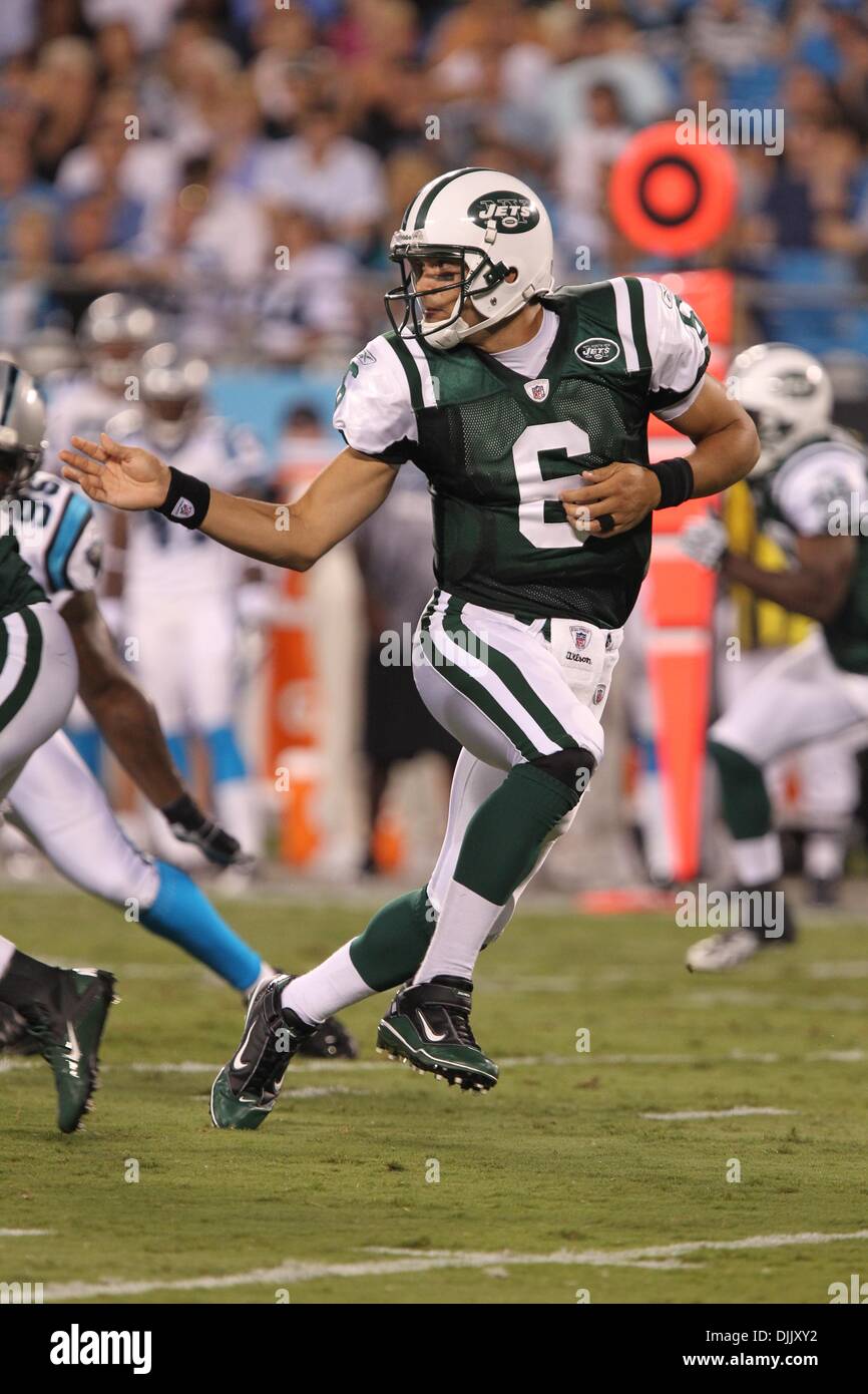 August 21, 2010; New York Jets quarterback Mark Sanchez (6) hands off ...