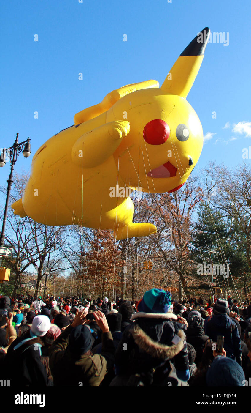 New York, USA. 28th November 2013. The pikachu balloon floats above the ...