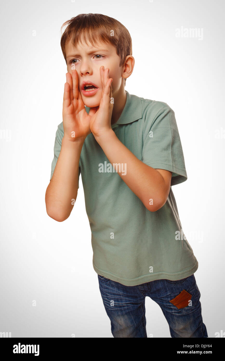 boy cries teenager calling opened his mouth emotion Stock Photo - Alamy