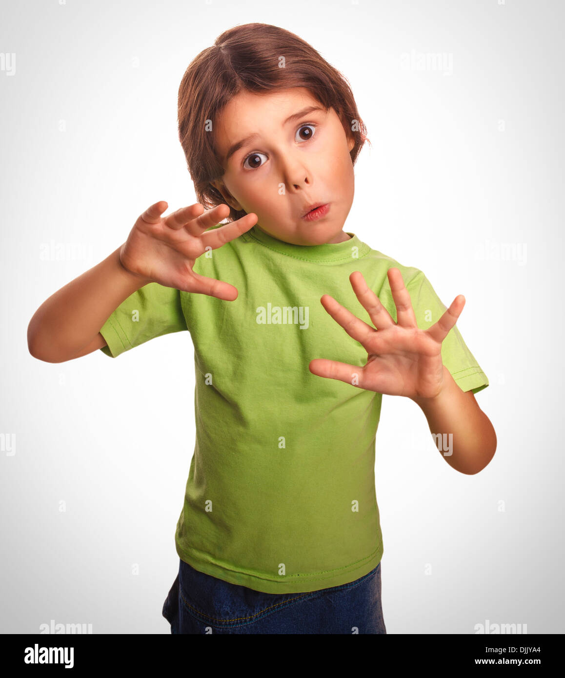 frightened child girl little experiences terror locked hands surprised ...