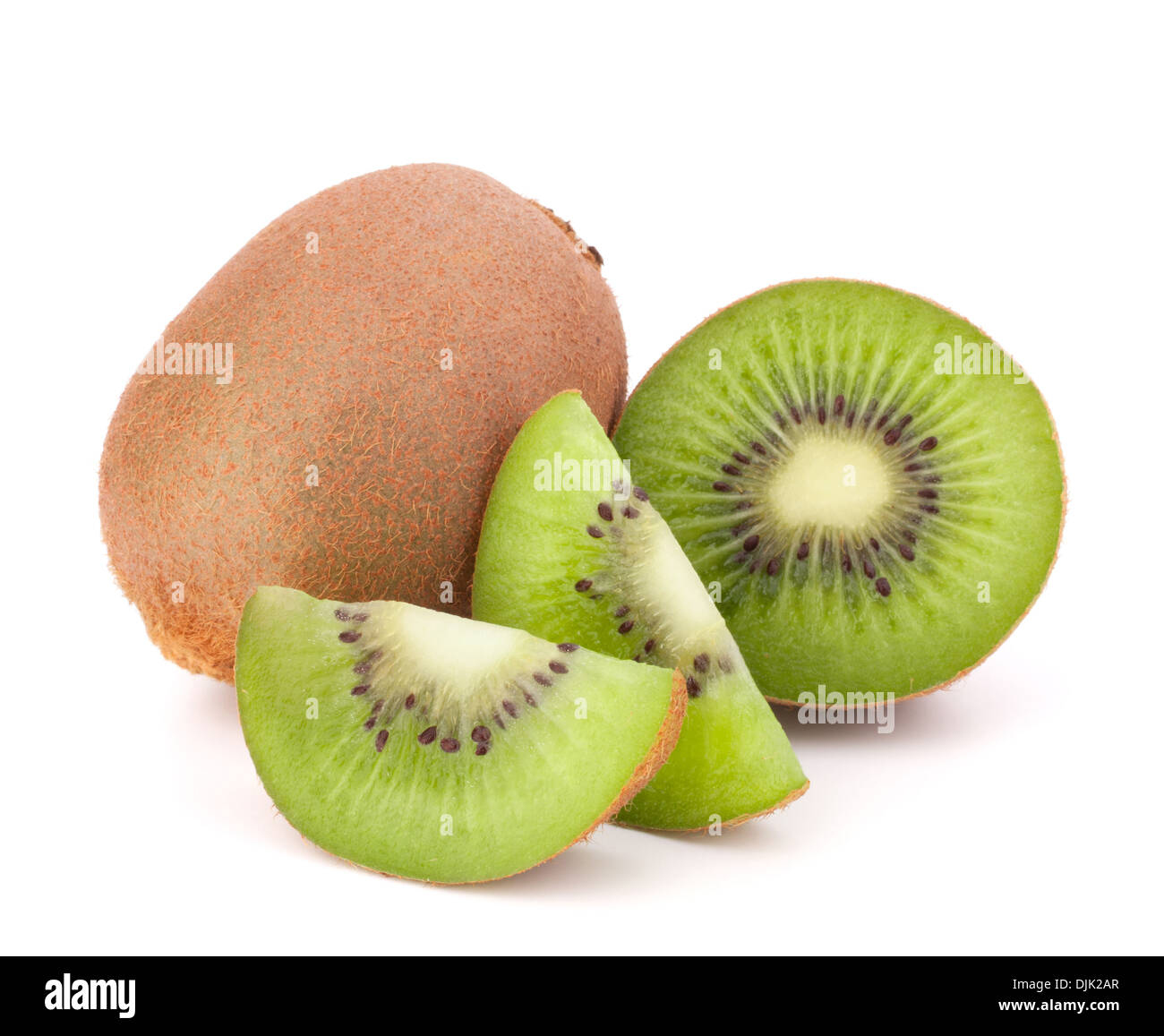 Whole kiwi fruit and his segments isolated on white background cutout ...