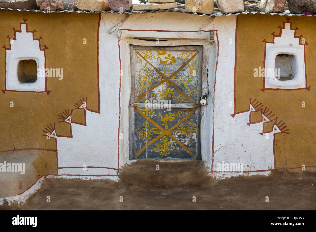 Facade of a house decorated with drawings, colors and style typical of ...