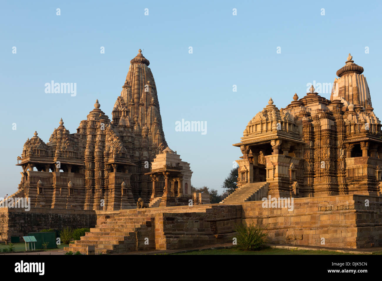 View at daybreak of the temples Kandariya Mahadev and Devi Jagdamba, in ...