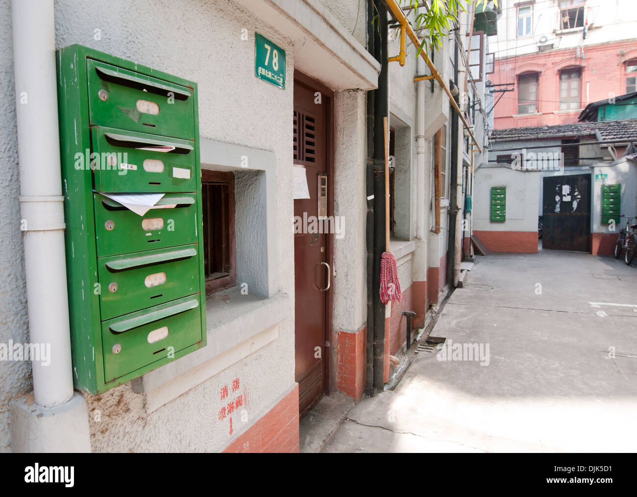 Green mailbox on the house at Jiangyin Road in Shanghai, China Stock ...