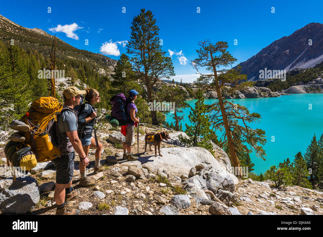 Backpackers at Second Lake under the Palisades, John Muir Wilderness ...