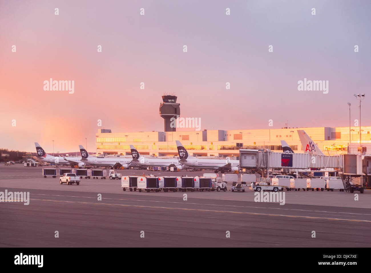 Sunset Light Falls On Ted Stevens International Airport, View From The ...