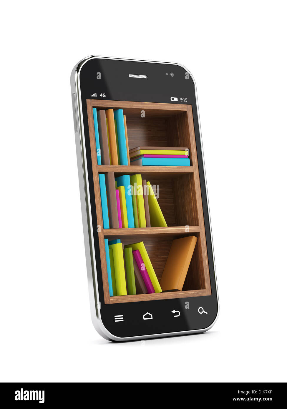 Smartphone with bookshelf. E-book library. Education concept Stock ...