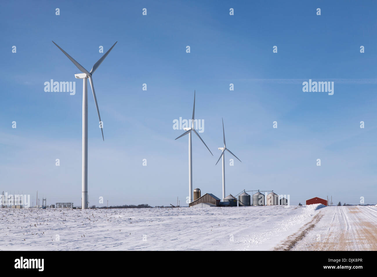 Wind Turbines From The Elk Wind Energy Farm And A Snow Covered ...