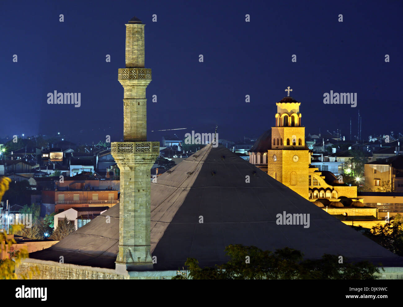 The minaret of Çelebi Sultan Mehmed Mosque and the bell tower of ...