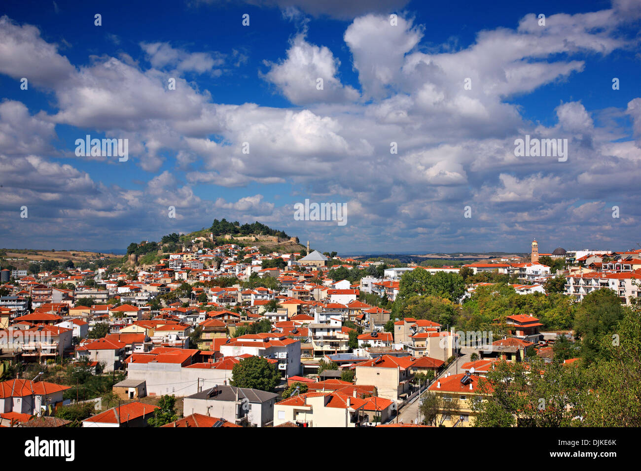 Panoramic view of Didymoteicho town with its byzantine castle on top ...