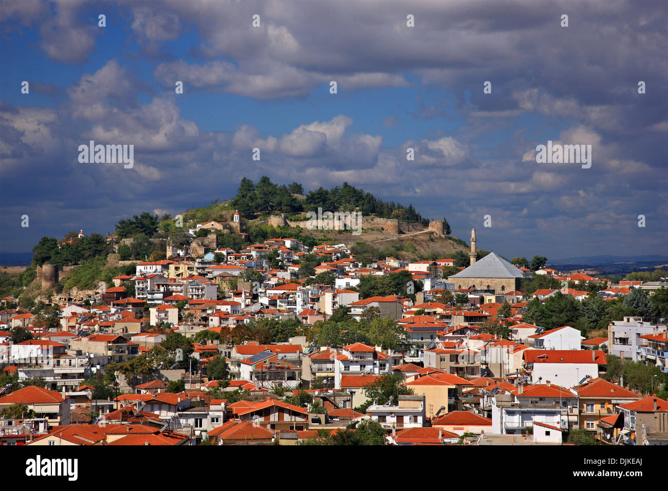 Panoramic view of Didymoteicho town with its byzantine castle on top ...