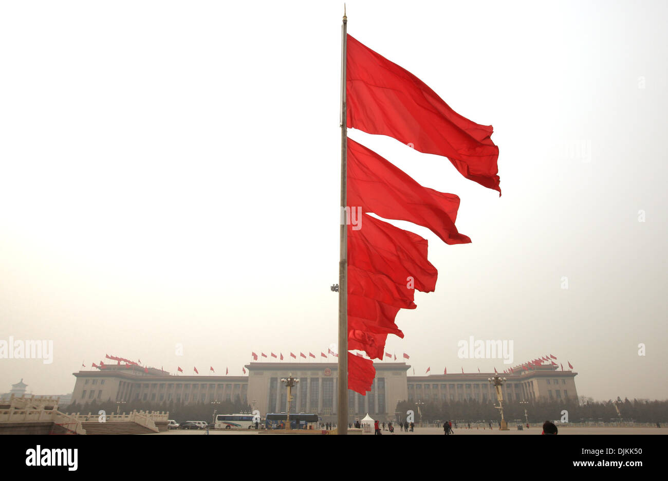 Beijing, CHINA, China. 3rd March, 2010. Red national flags fly in front ...