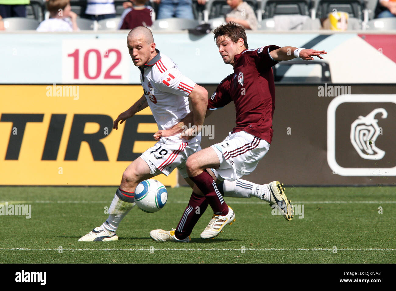 Rapids' defender Drew Moor (3) tries to take the ball from Toronto's ...